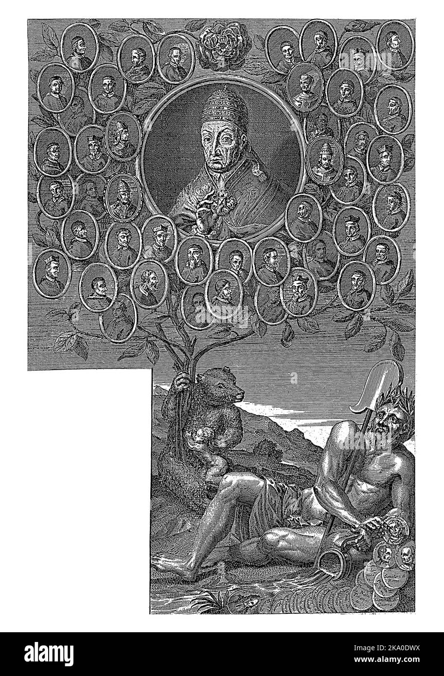 Family tree with portrait of Benedict XIII, Johann Andreas Pfeffel (der Altere), 1684 - 1748 ...