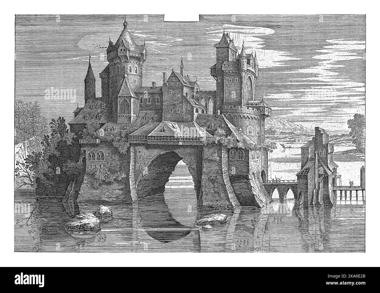 Castle surrounded by water, Hendrick Hondius (I), 1610 View of the ...