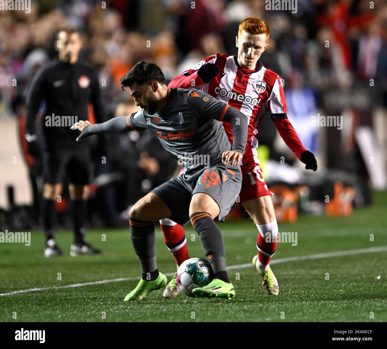 Forge FC's Tristan Borges (19) tries to take the ball from Atletico ...