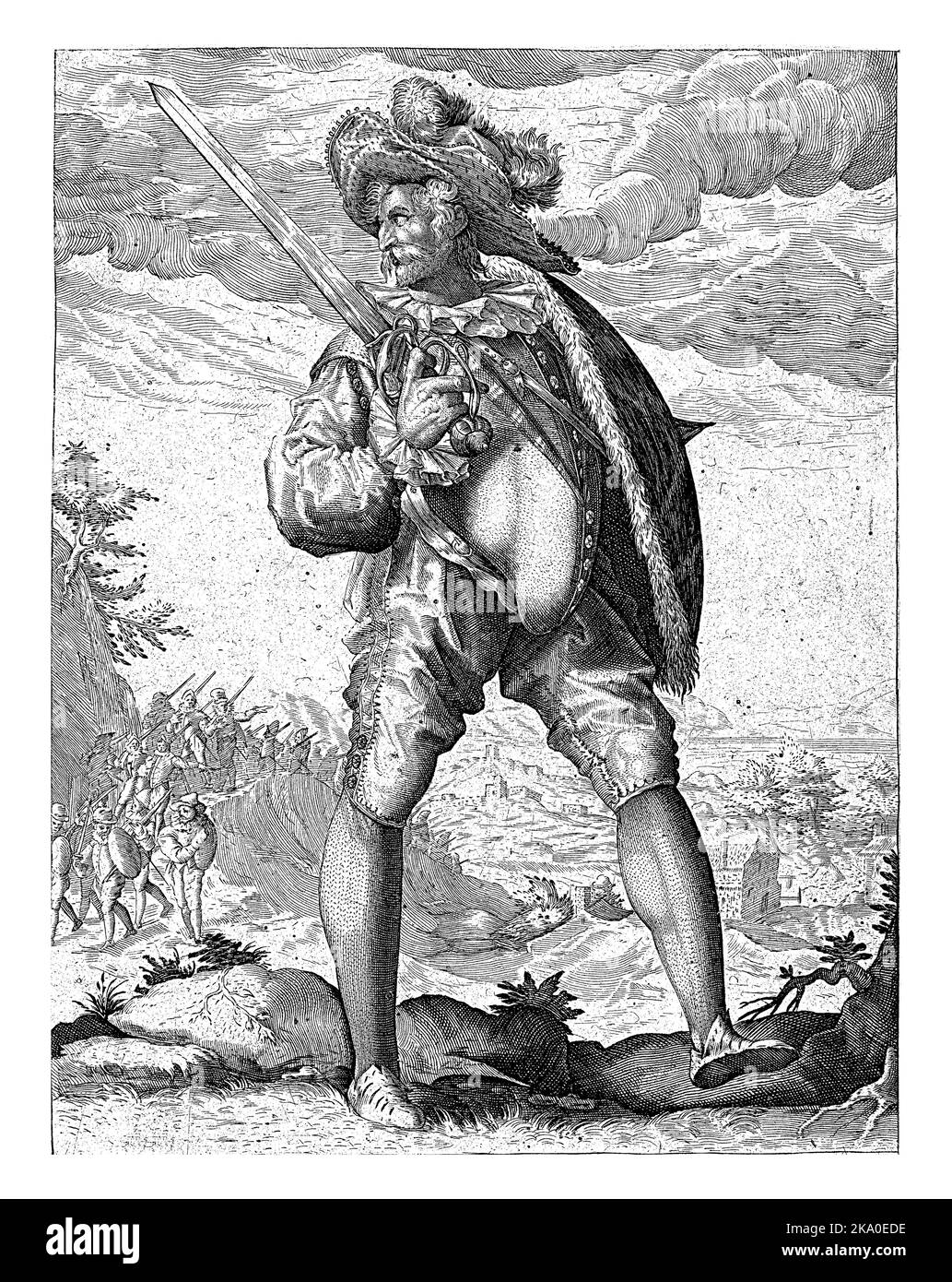 A soldier with a sword in the right hand and a shield in the left hand ...