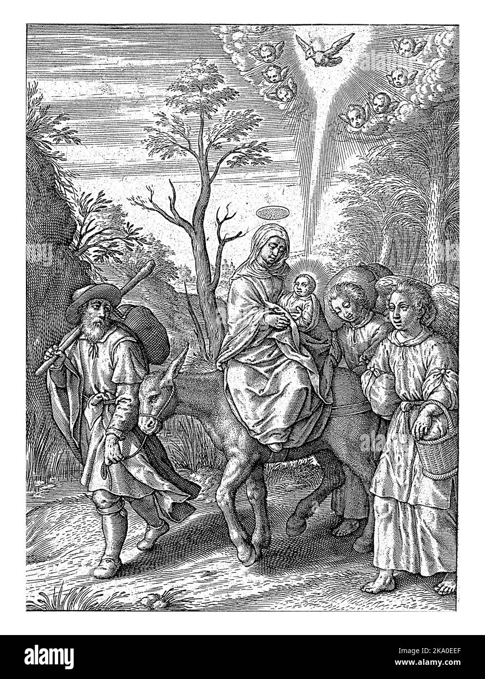 Flight into Egypt, Hieronymus Wierix, 1563 - before 1619 Mary rides the ...