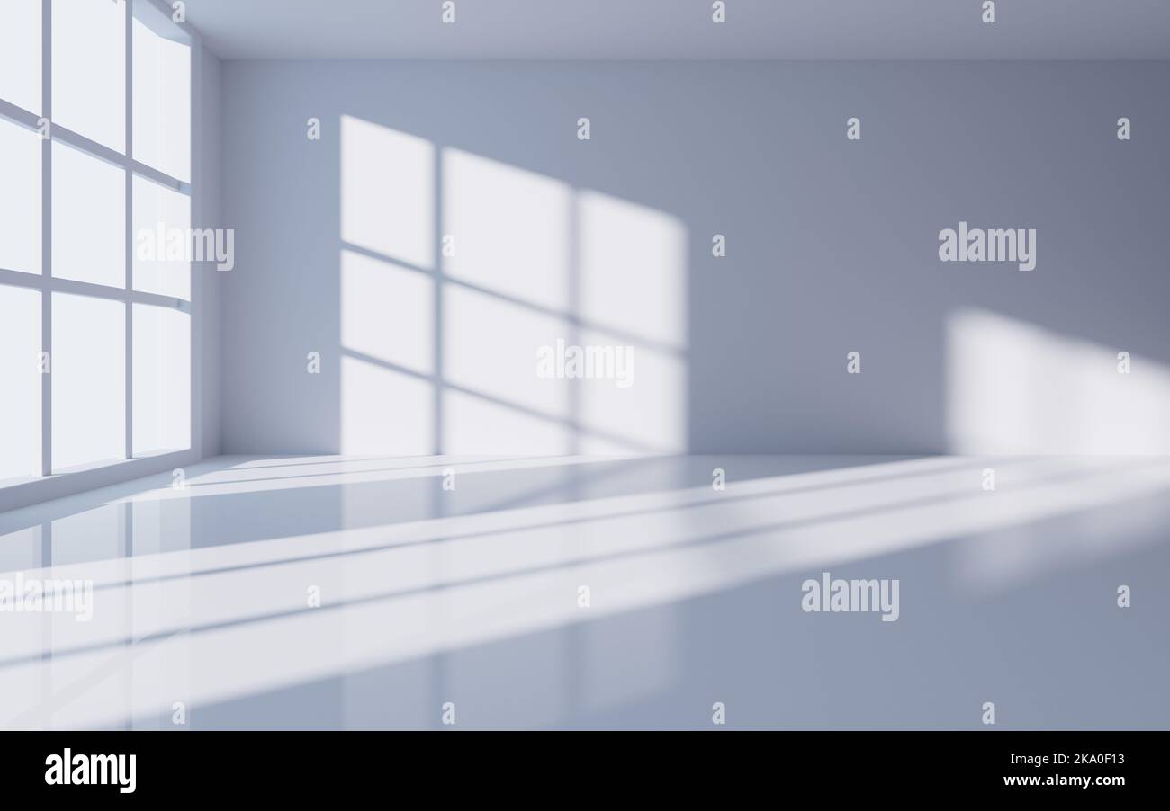 White empty room with light and shadow, Interior geometry scene, 3d ...