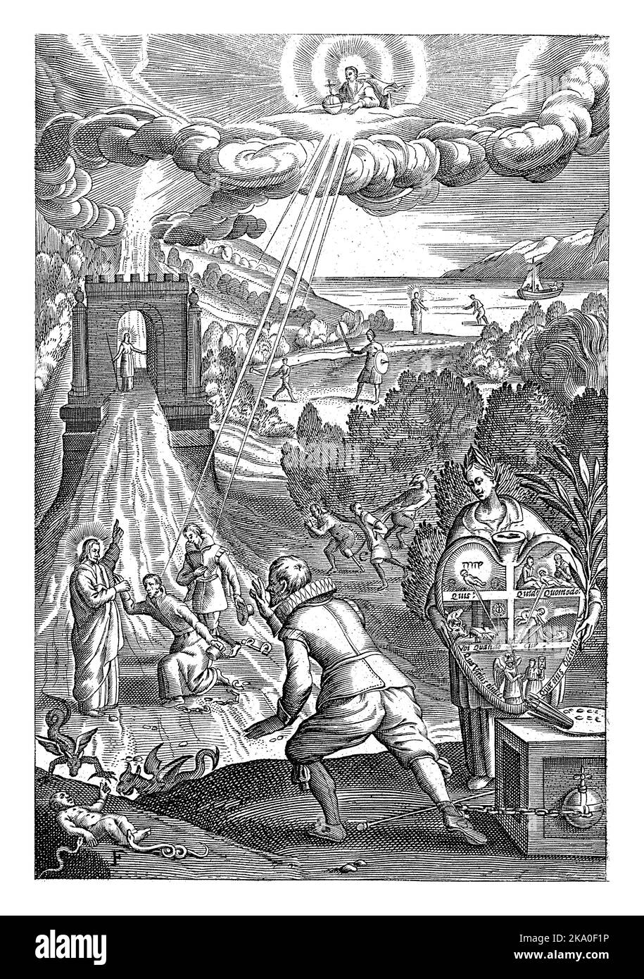 A man in chains watches a scene in which Christ delivers two believing ...