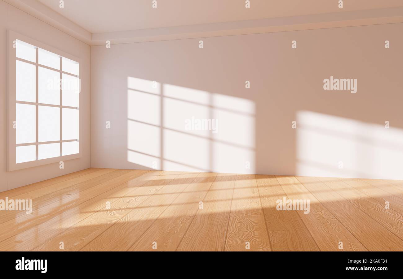 Empty room with wooden floor, Interior geometry scene, 3d rendering ...