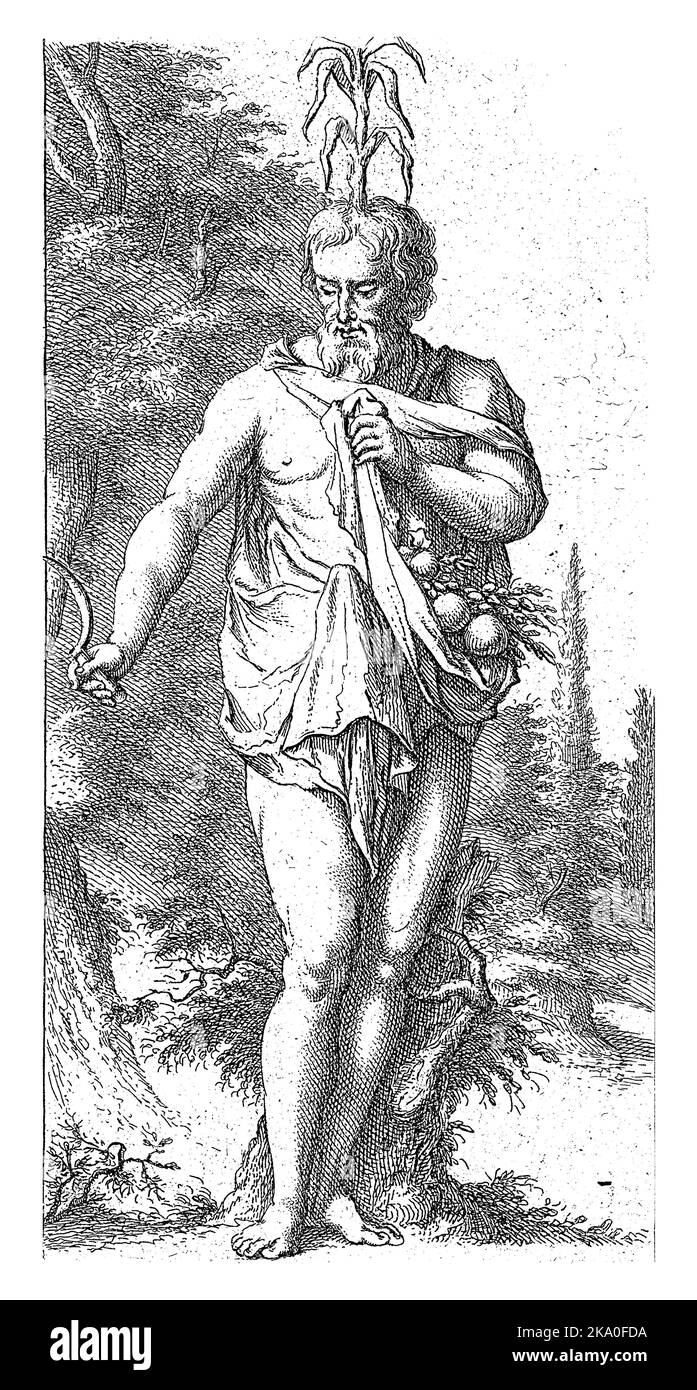 Priapus, fertility god and protector of gardens, in a landscape. In his ...