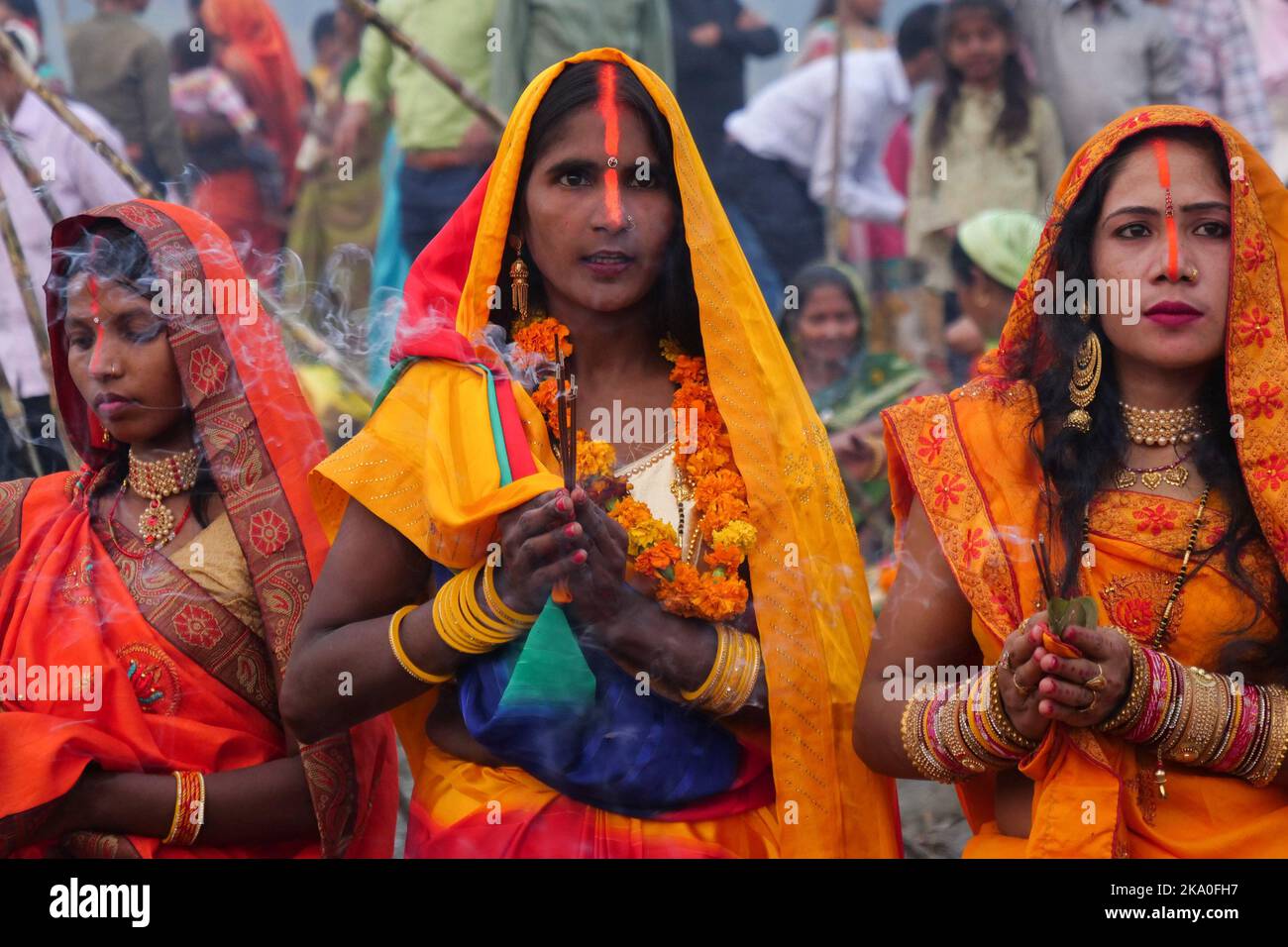 Noida, India. 18th May, 2017. Female Hindu devotees gather to take part ...