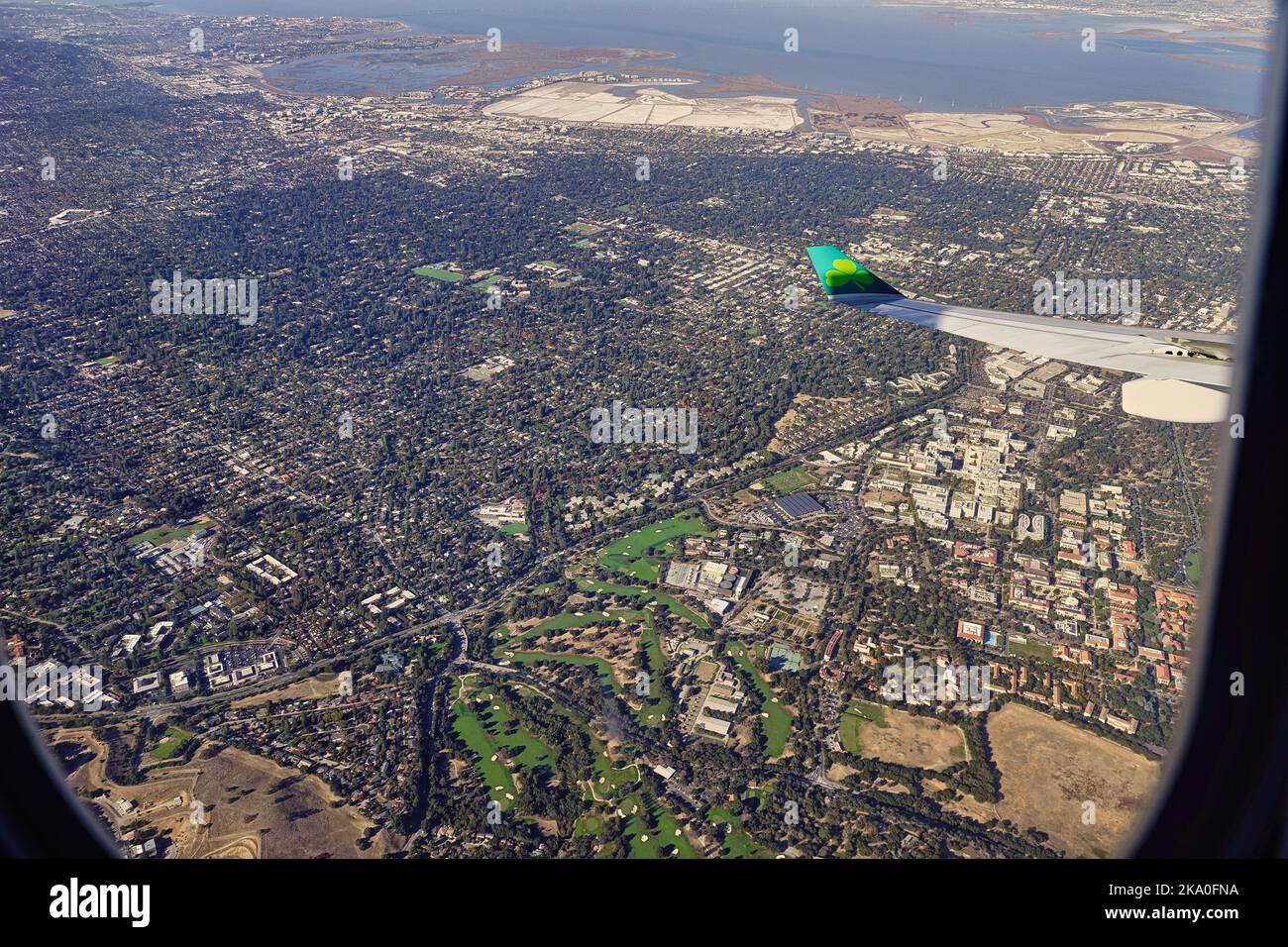 Aerial view over the Stanford University campus, Palo Alto, California ...