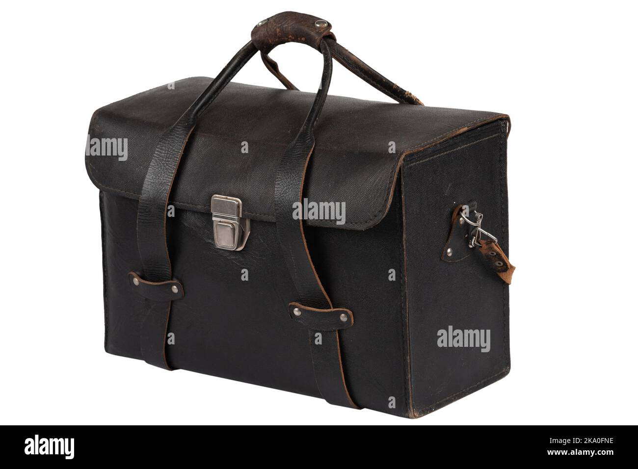 Antique retro leather camera bag vintage style isolated on white ...