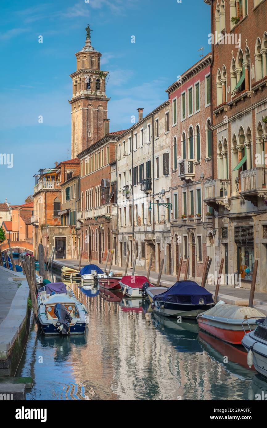 Peaceful Canal scenary in romantic Venice at springtime, Italy Stock ...