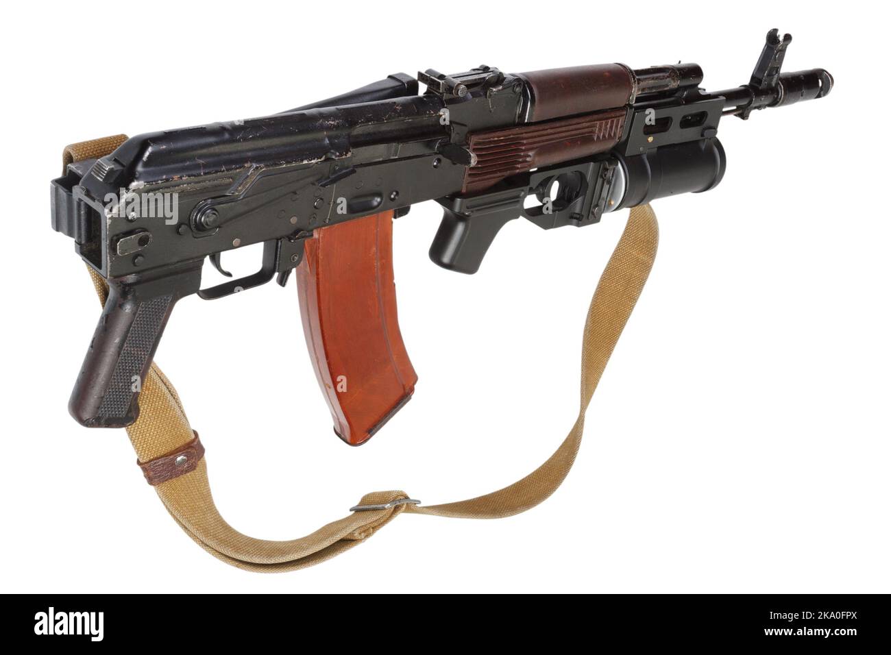 Kalashnikov AK 74 rifle with under-barrel grenade launcher isolated on ...