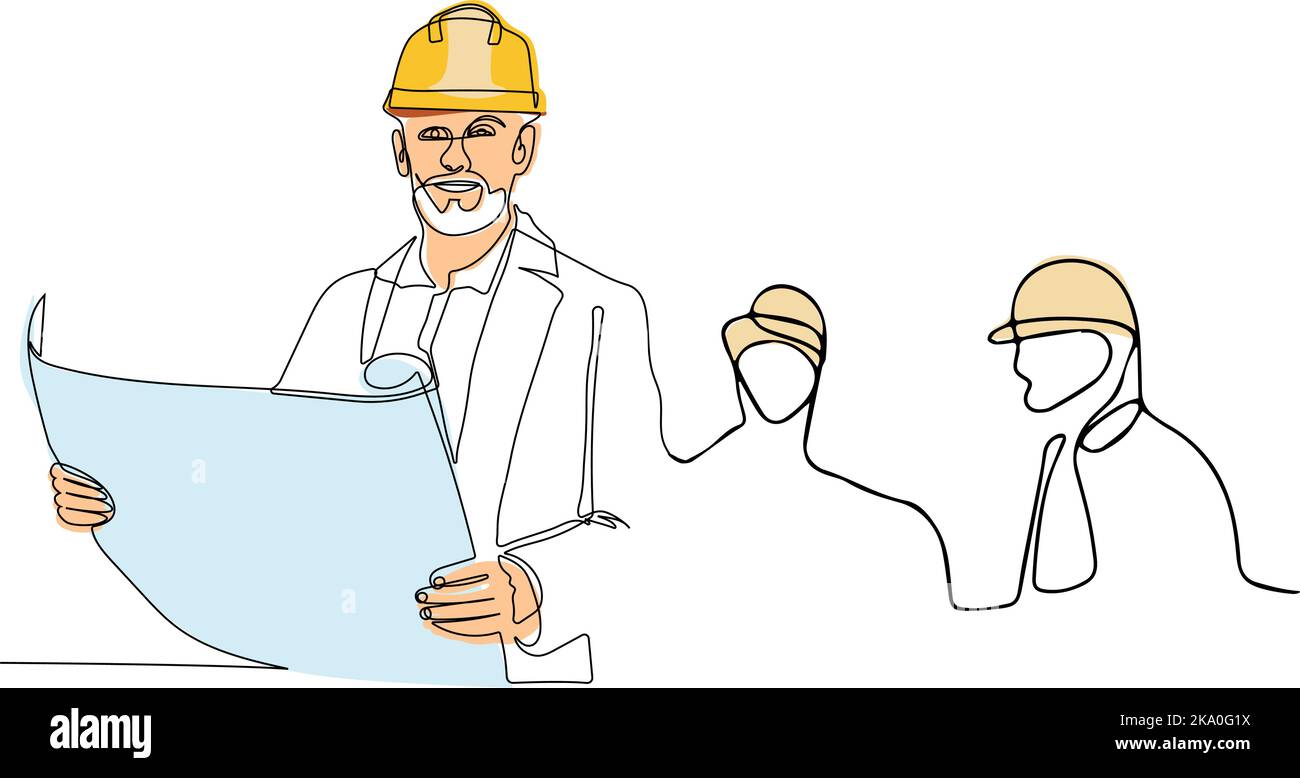 construction manager and engineer working on building site. Vector ...