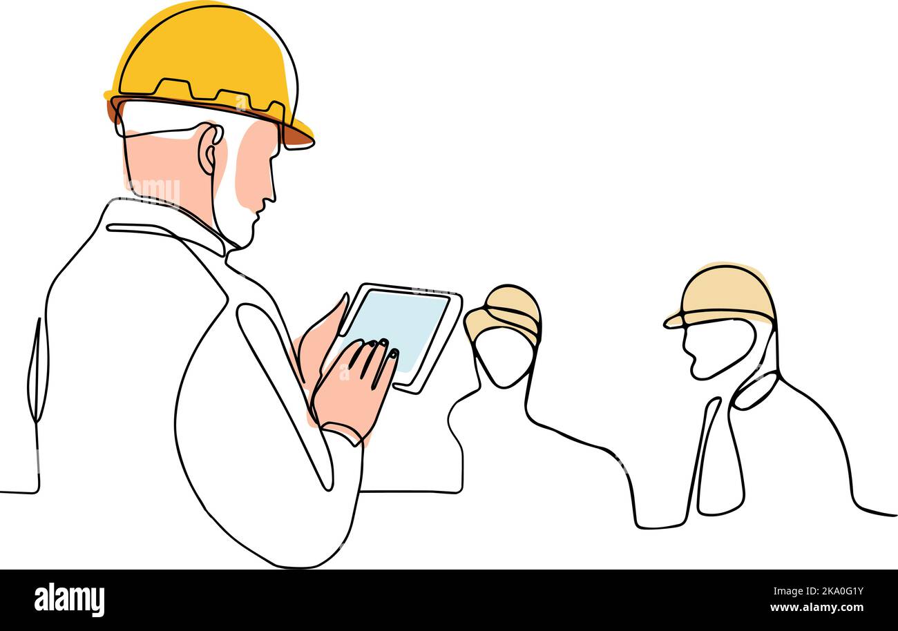 construction manager and engineer working on building site. Vector ...