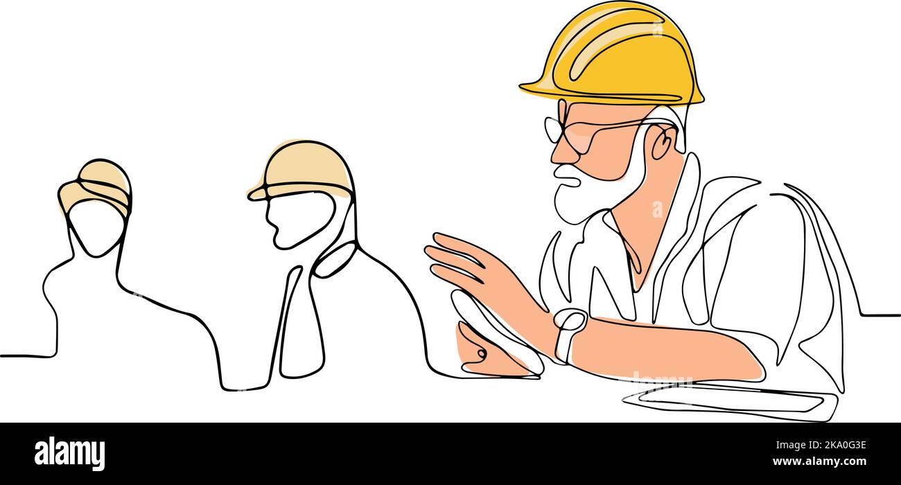 construction manager and engineer working on building site. Vector ...