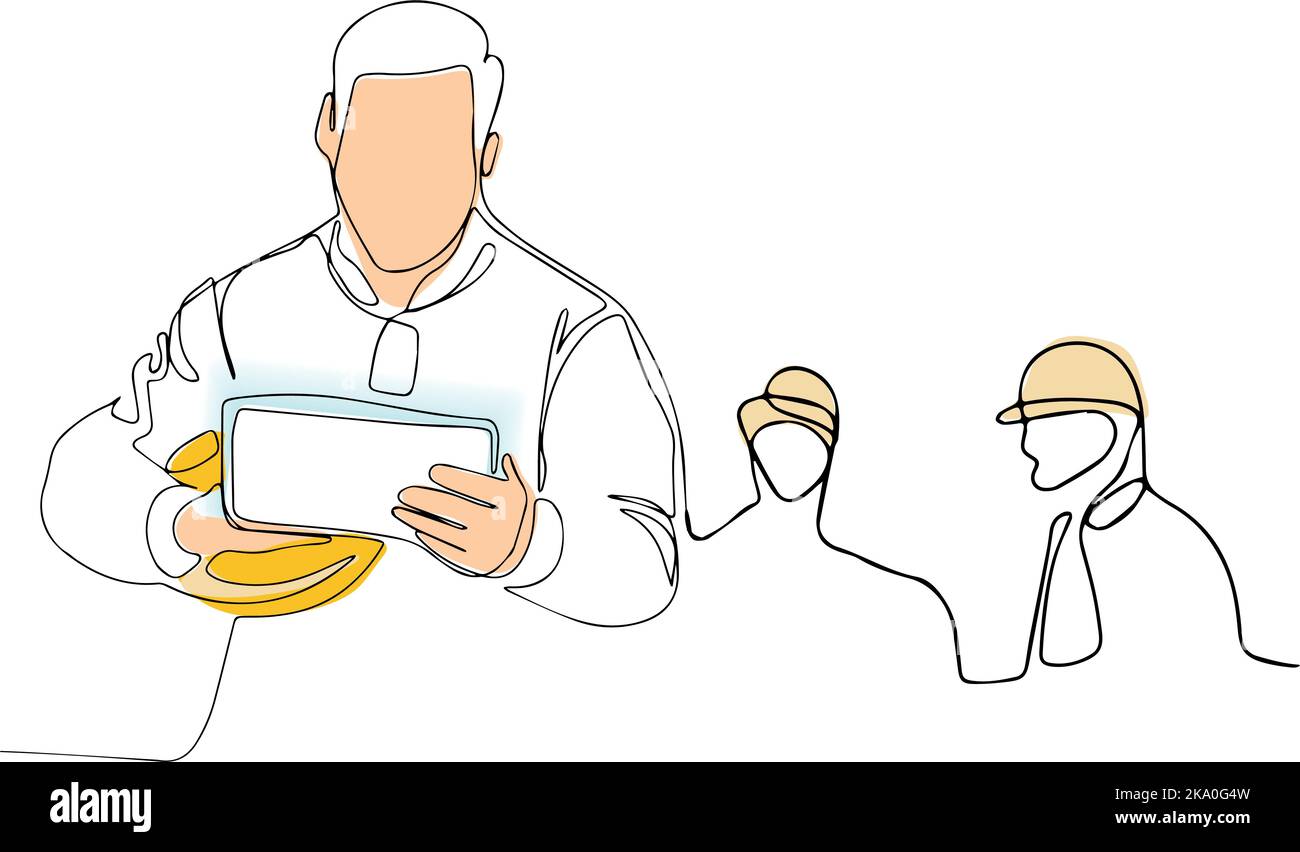 construction manager and engineer working on building site. Vector ...
