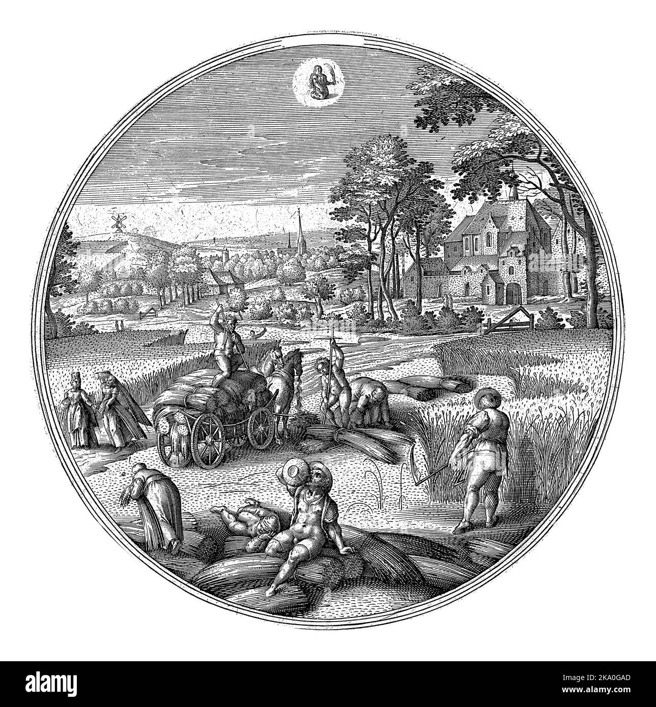 Augustus, Adriaen Collaert, after Hans Bol, 1578 - 1582 Round frame ...
