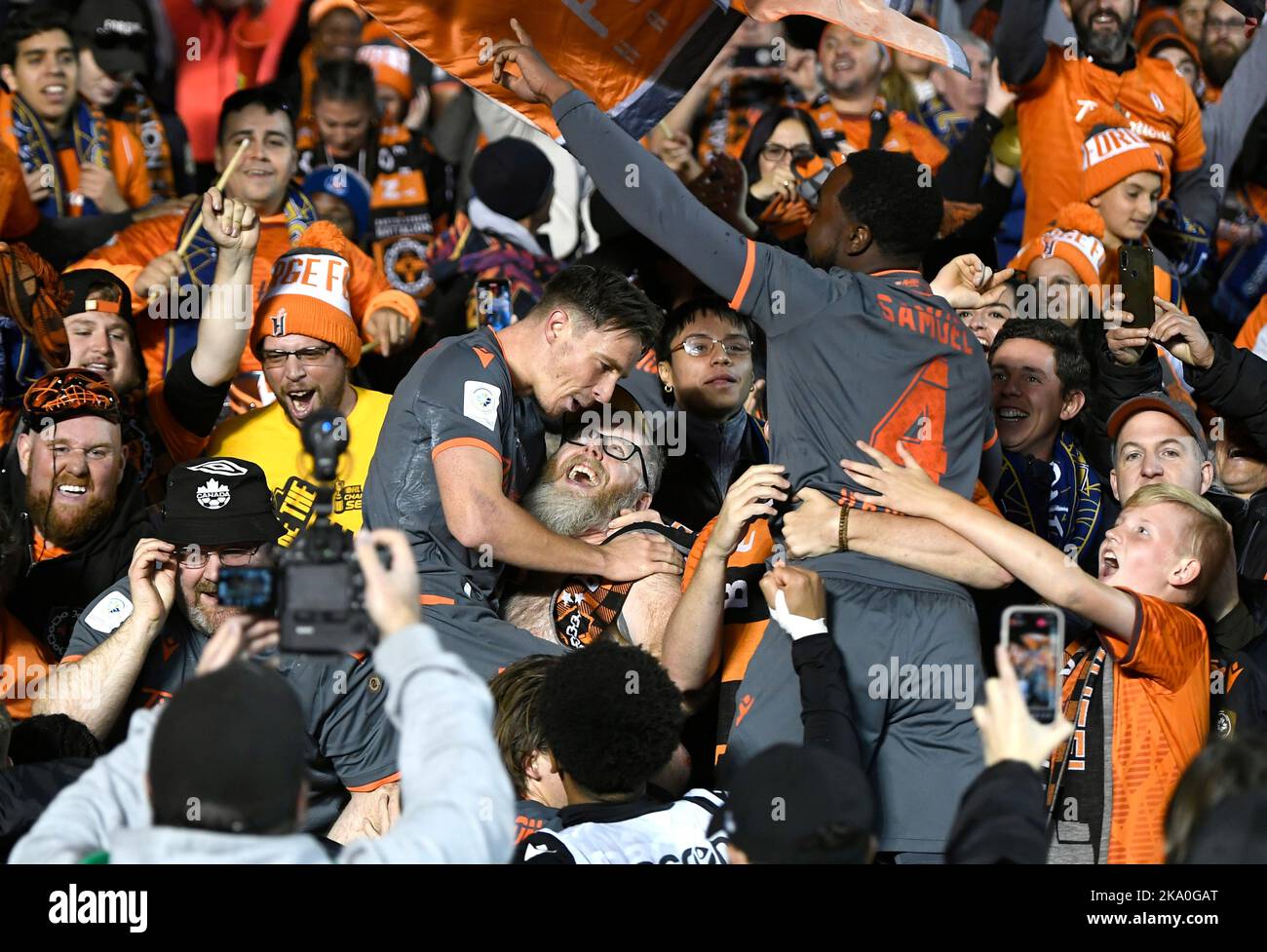 October 30, 2022, Ottawa, ONT, CANADA: Forge FC fans throw their arms ...