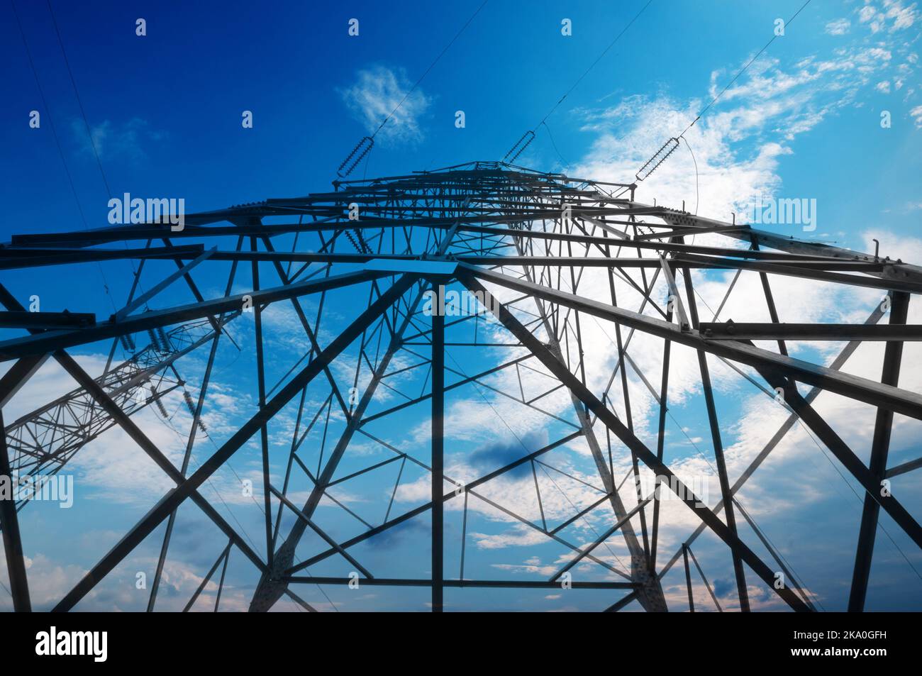 high voltage post.High-voltage tower sky background Stock Photo - Alamy