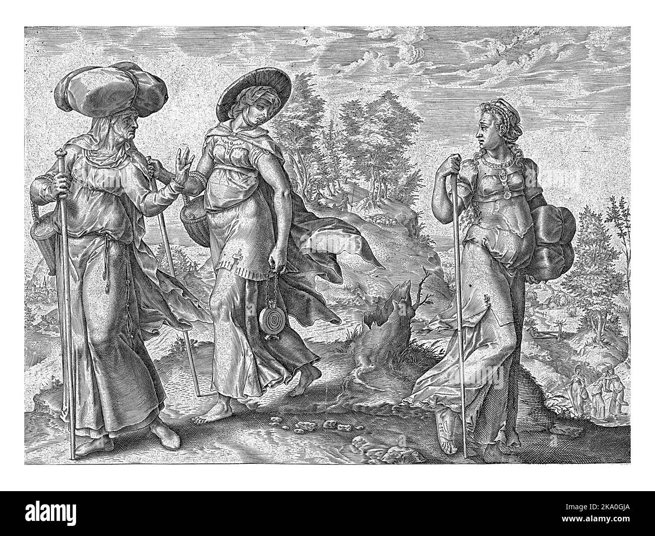 Orpah Leaves Naomi And Ruth Hendrick Goltzius 1580 Three Women In A Landscape One Of Them