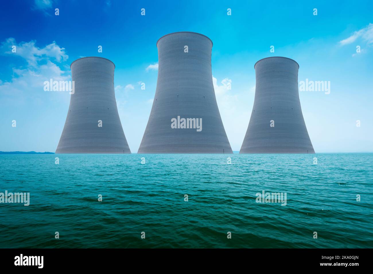 Nuclear power plant on the coast. Ecology disaster concept Stock Photo ...