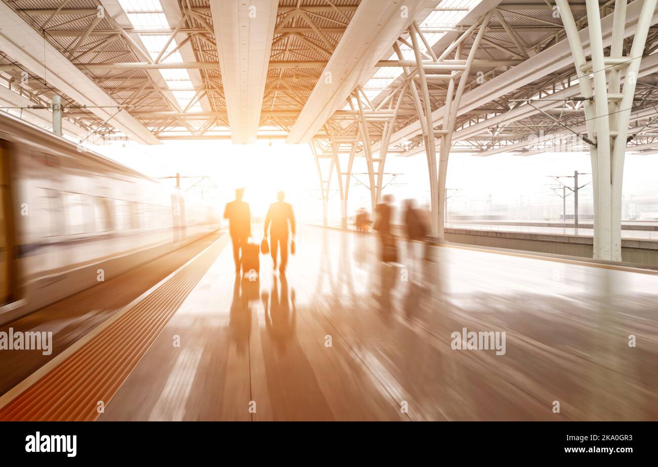 train stop at railway station Stock Photo - Alamy