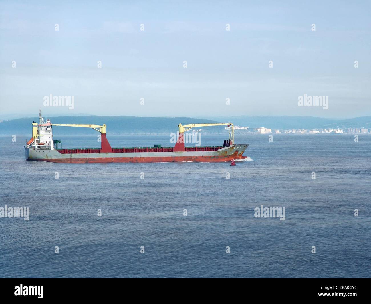 Bulk carrier cargo ship leaving passing Penarth Wales UK, on the Severn ...