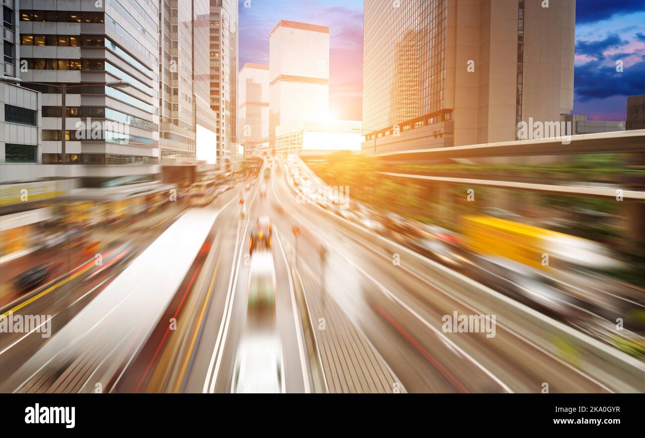 The sunset of the busy roads of major cities Stock Photo - Alamy