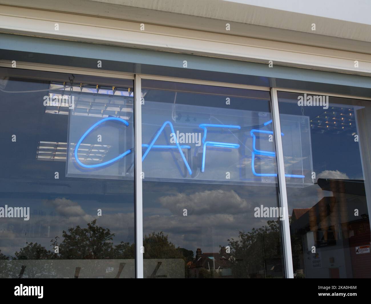 Neon sign in cafe window in Hamble, Hampshire, England, UK Stock Photo ...