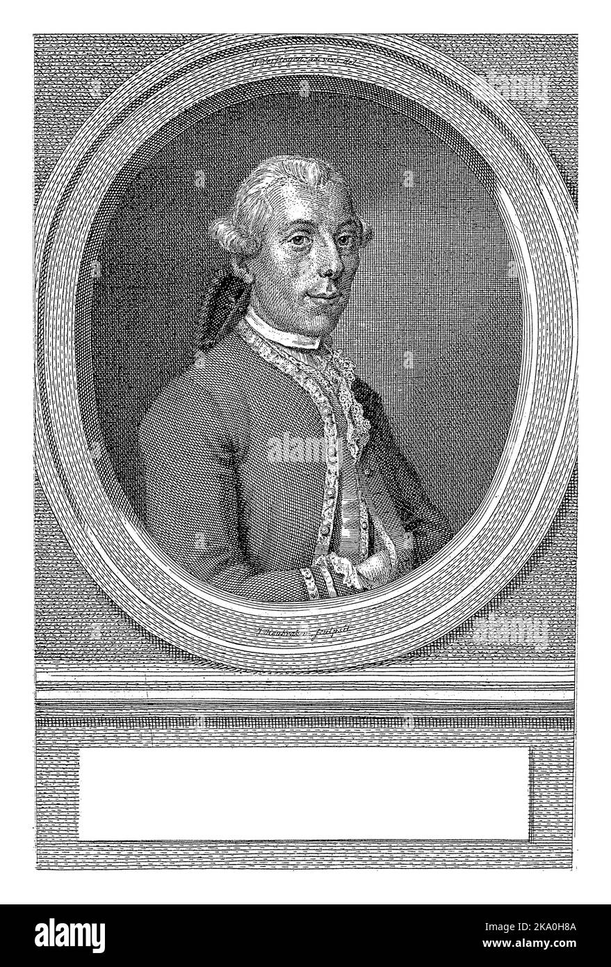 Bust to the right of Joannes Nomsz in an oval. The portrait rests on a ...