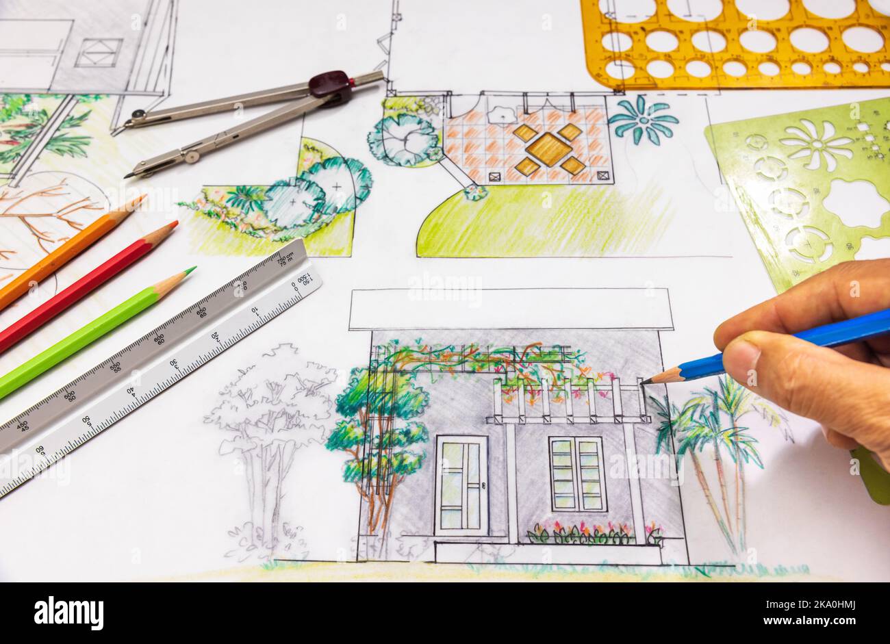 Landscape architect student learning garden plan design Stock Photo - Alamy