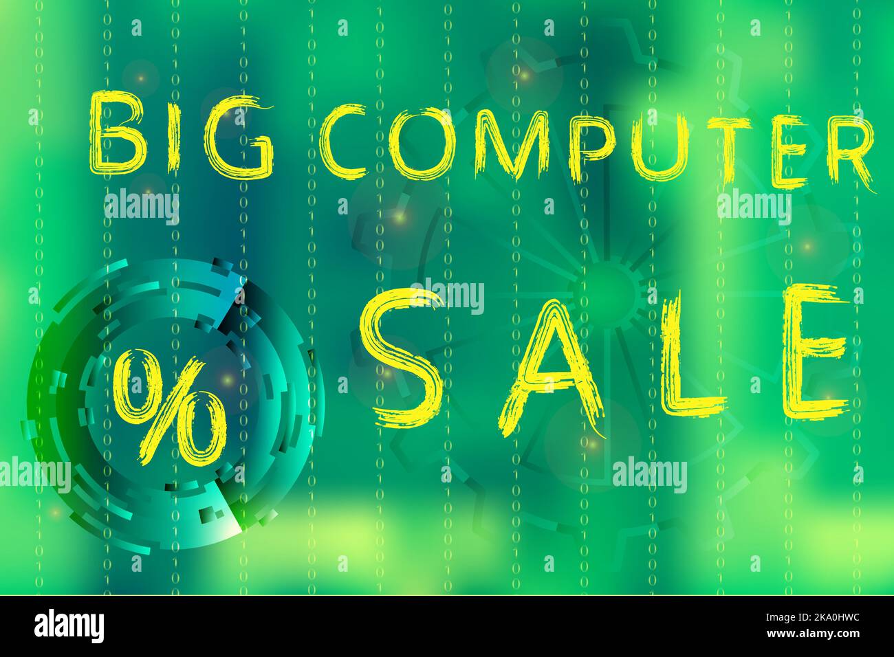 Big computer sale lettering with brush on yellow green background ...