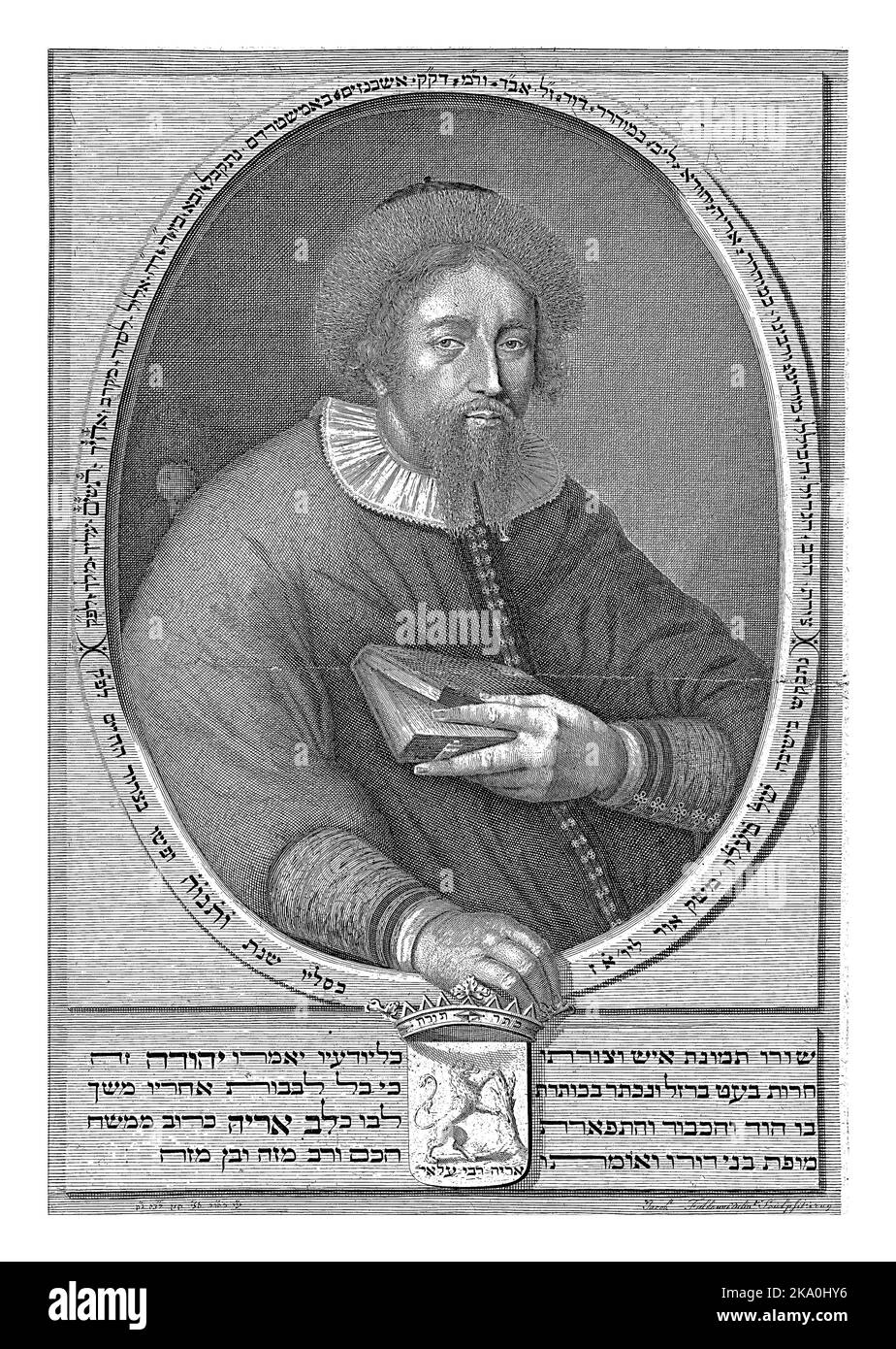 Portrait bust in oval to the right of Aye Juda Lob Kalisch, chief rabbi ...