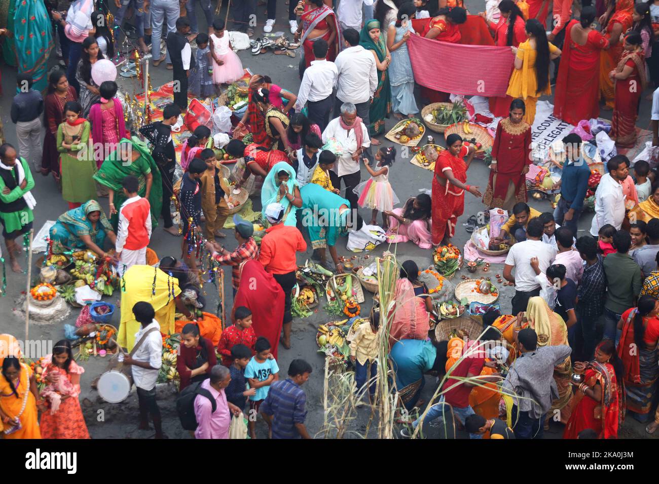 Devotees perform rituals on the occasion of Chhath Puja at the bank of ...