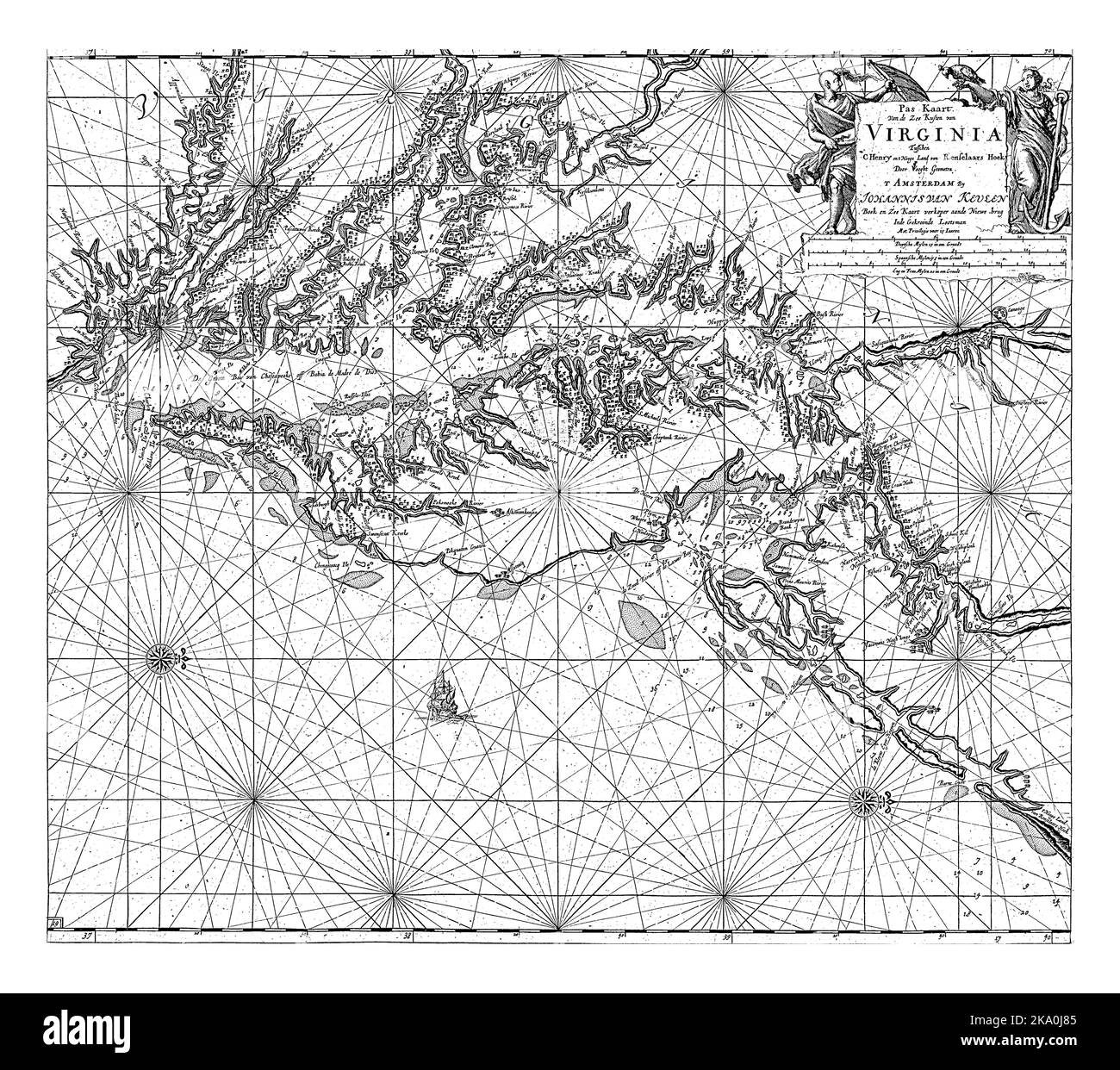 Passport map of a section of the coast of Virginia, with two compass ...