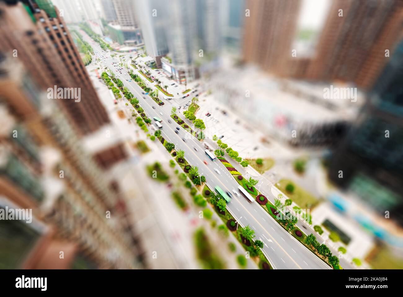 Aerial views of the city with tilt-shift effect Stock Photo - Alamy