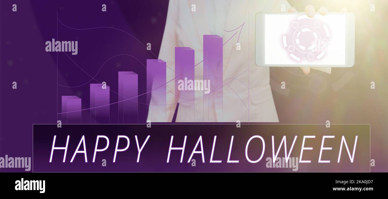 Hand writing sign Happy Halloween. Word Written on a day related with ...