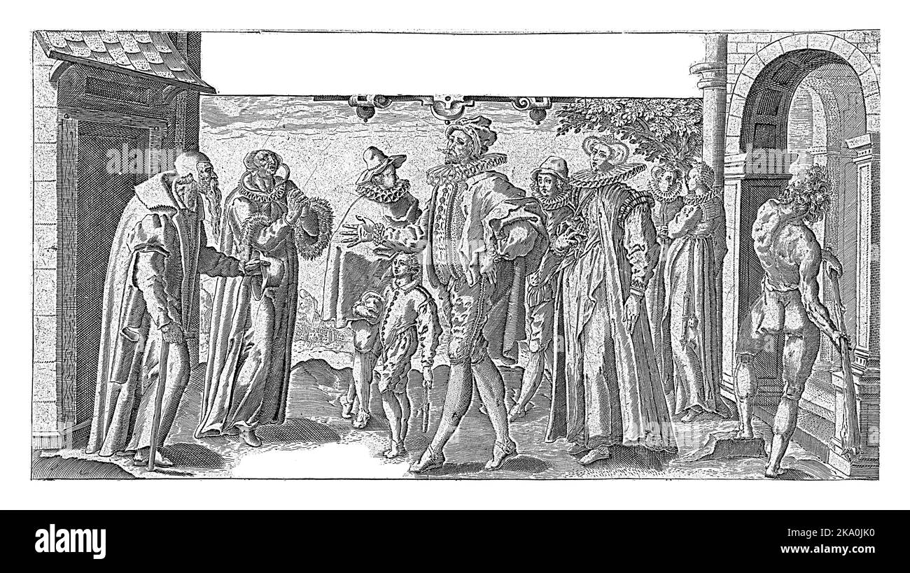 On the left the poor parents, in the middle the rich, grown children ...