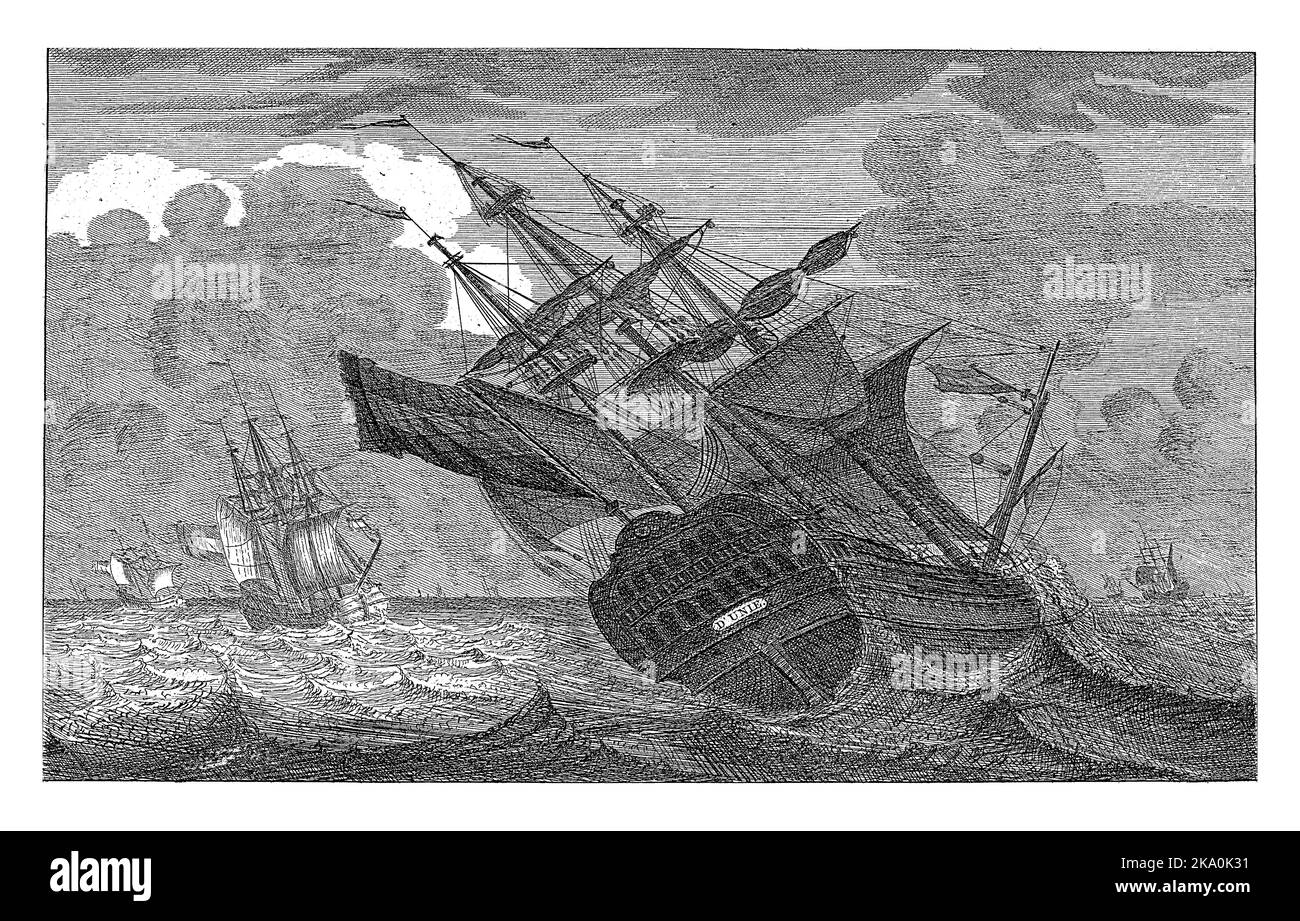 The sinking of the warship the Unie commanded by Captain Louis Marie ...
