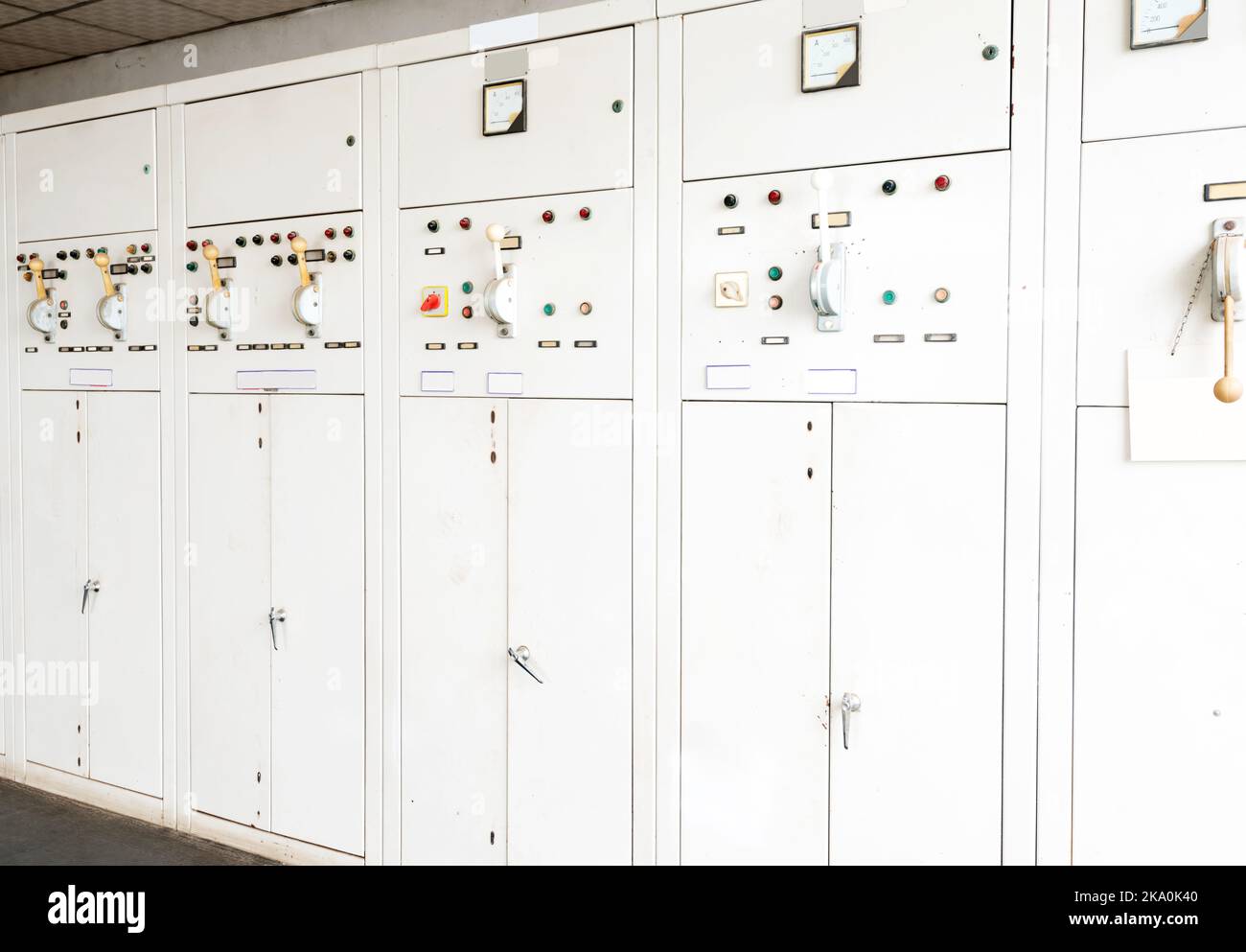 Electrical energy distribution substation in a power plant Stock Photo ...