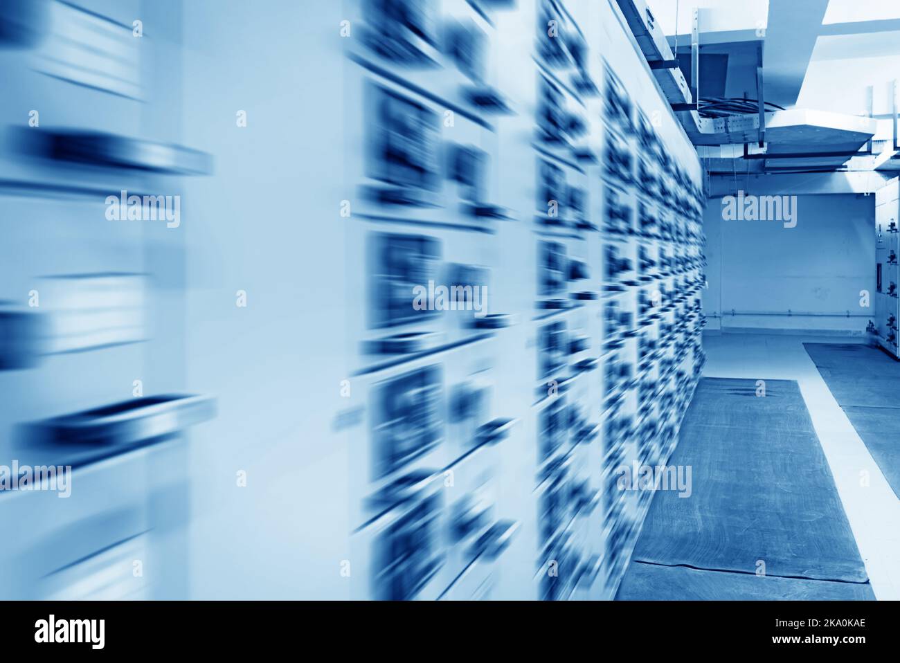 Electrical energy distribution substation in a power plant Stock Photo ...