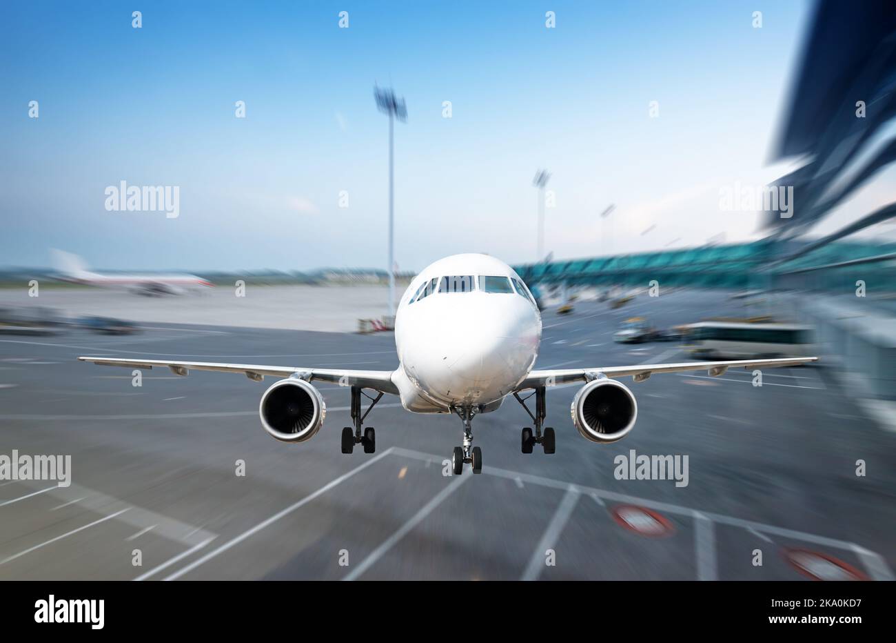passenger plane fly up over take-off from airport Stock Photo - Alamy