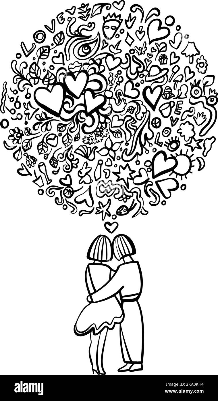 Hand-Drawn Abstract Black and White Illustration of Loving Couple Stock ...