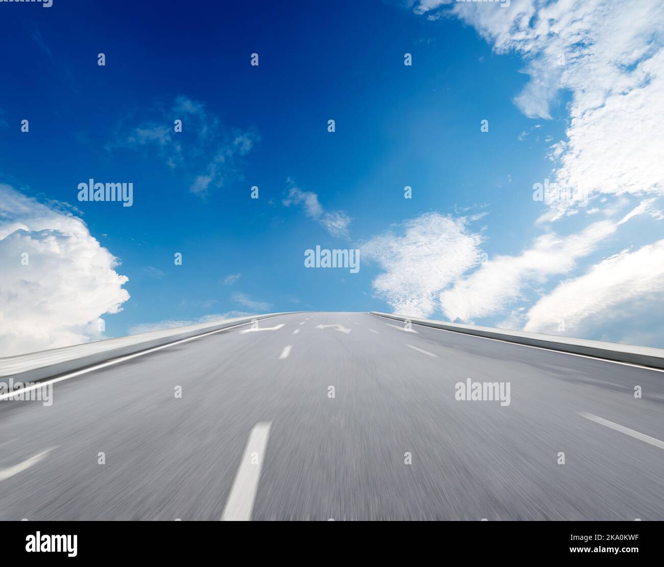 Way high way blue sky to Travel Destination journey Stock Photo - Alamy