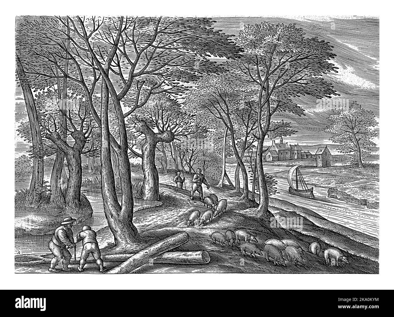 Autumn landscape with autumn scenes. November is the acorn and ...