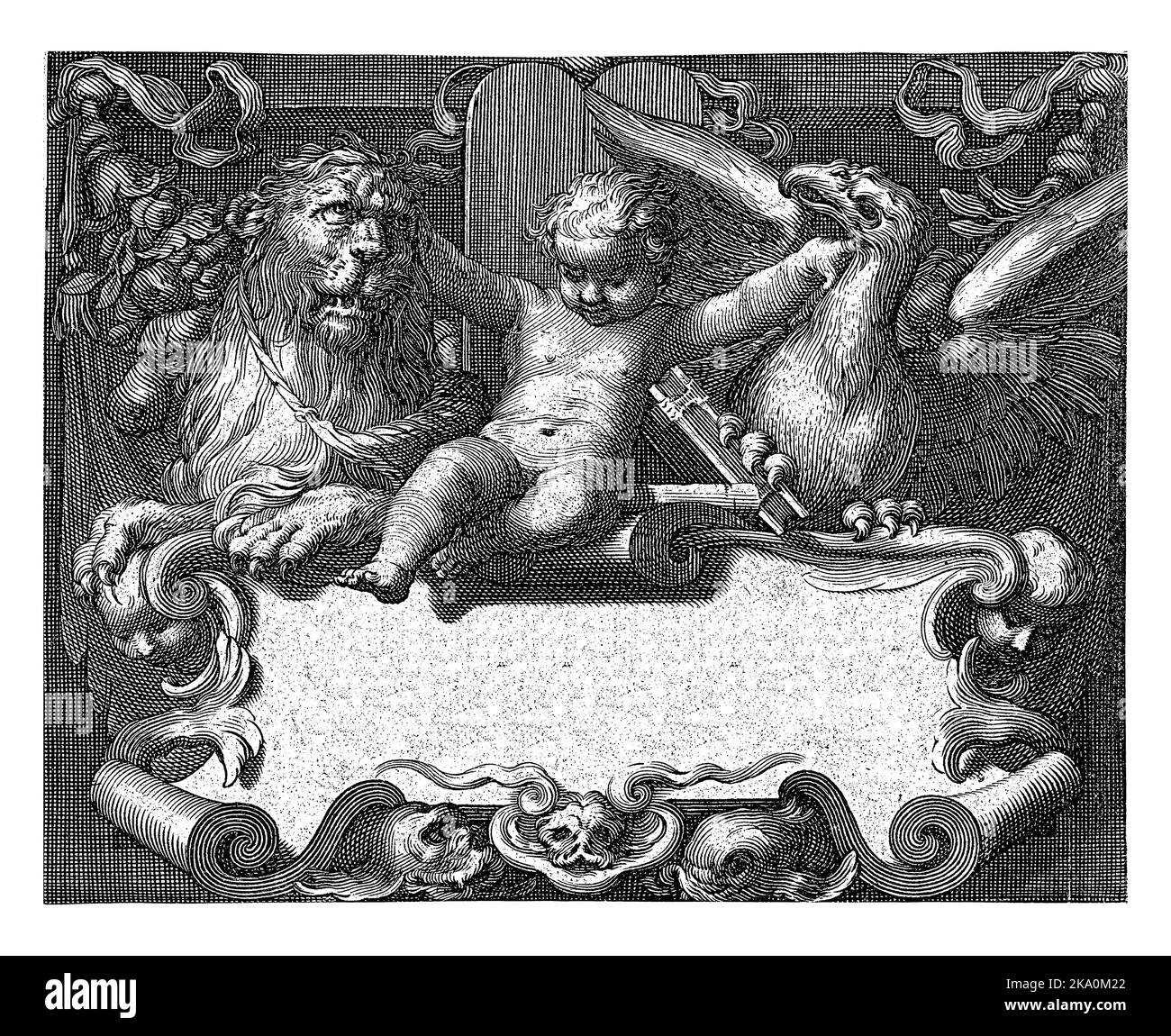 A child calms or tames a lion and bird of prey. They sit on top of a ...