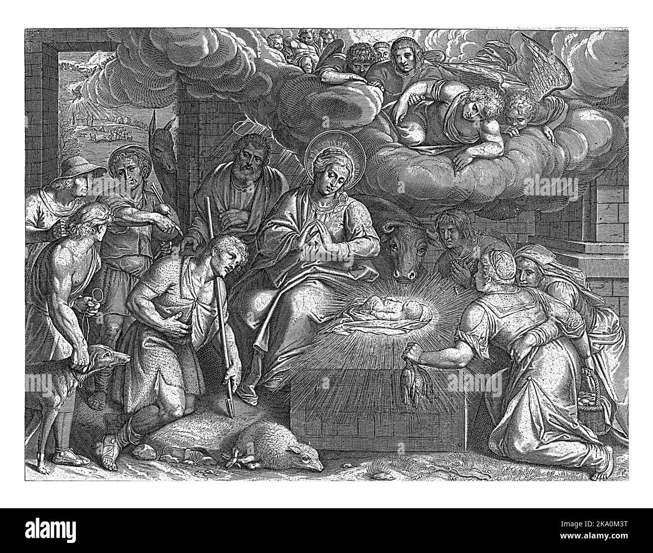 Mary is sitting next to the Christ child, Joseph is standing behind her ...