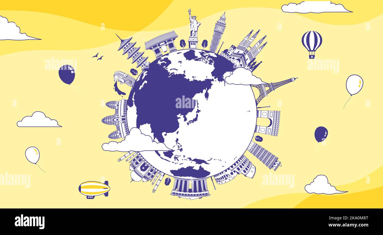 Travel, vacation, sightseeing banner vector illustration ( world famous ...