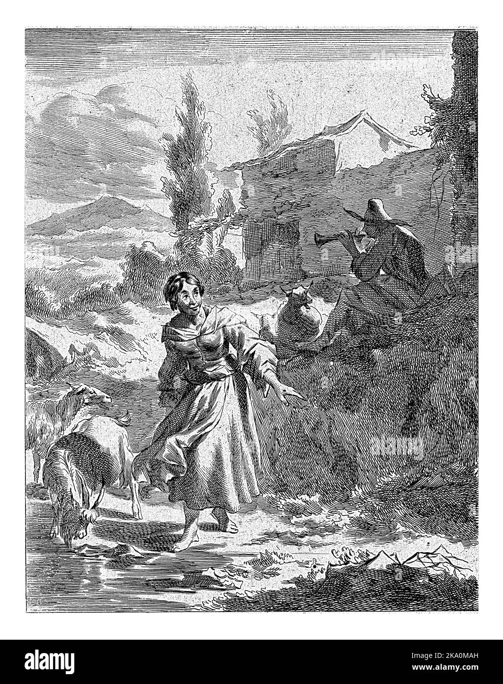 Shepherd playing the flute, Jan de Visscher, after Nicolaes Pietersz ...