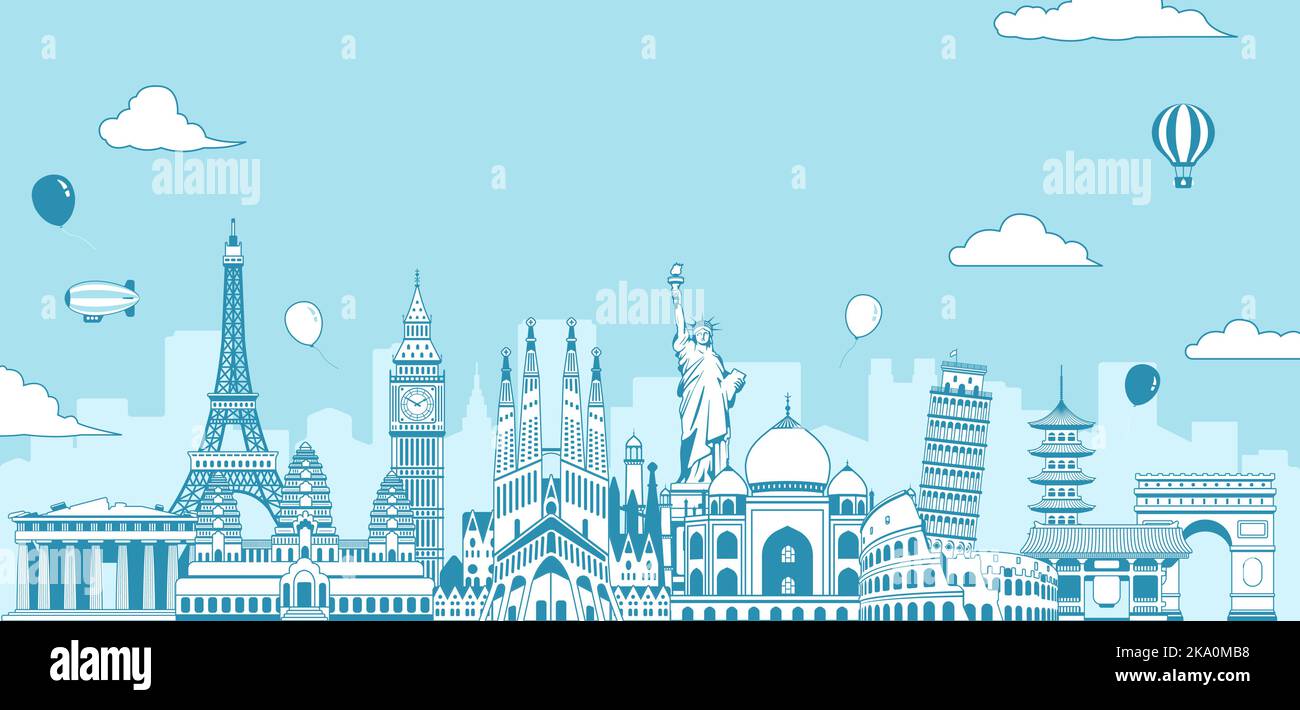 Travel, vacation, sightseeing banner vector illustration ( world famous ...