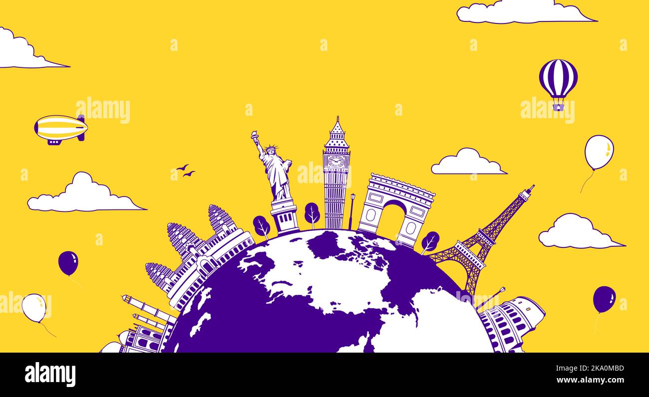 Travel, vacation, sightseeing banner vector illustration ( world famous ...