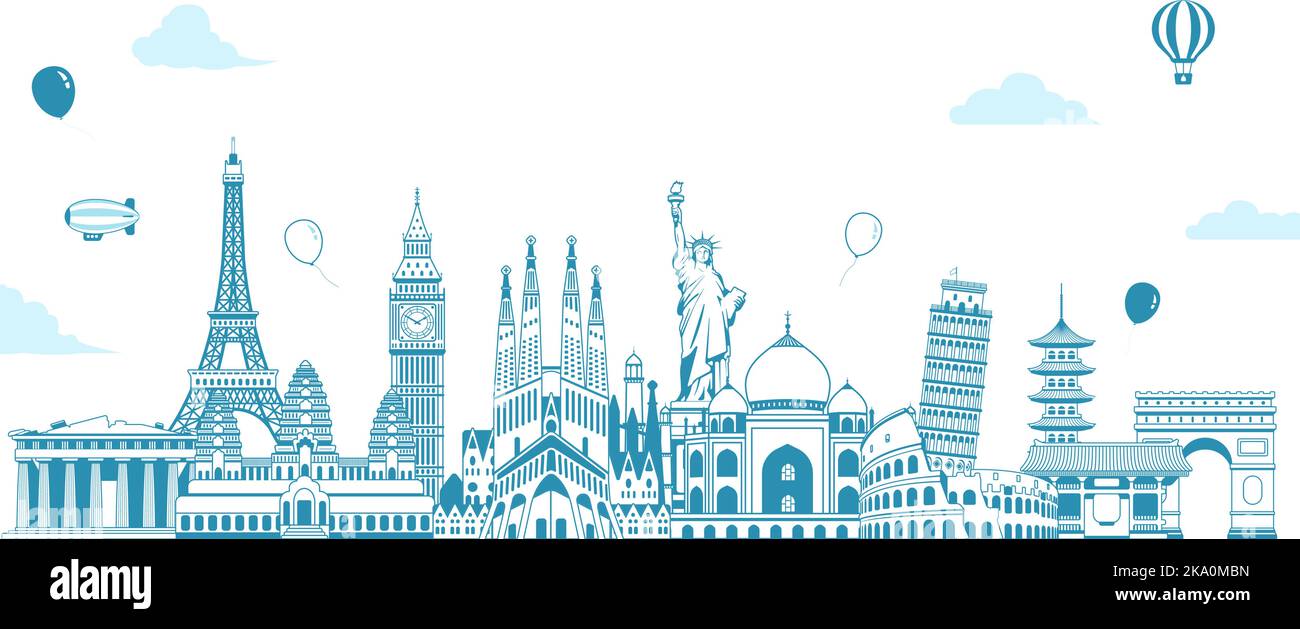 Travel, vacation, sightseeing banner vector illustration ( world famous ...